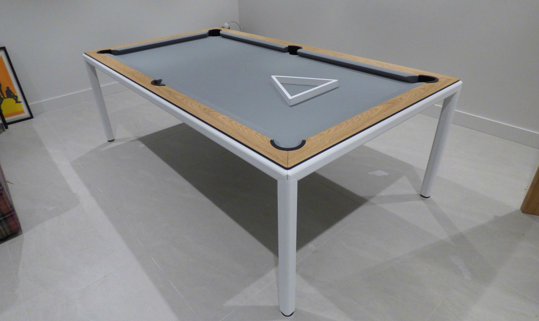 Slimline_WhiteFrame_GreyCloth – Luxury Pool Tables - Pool Dining Table ...