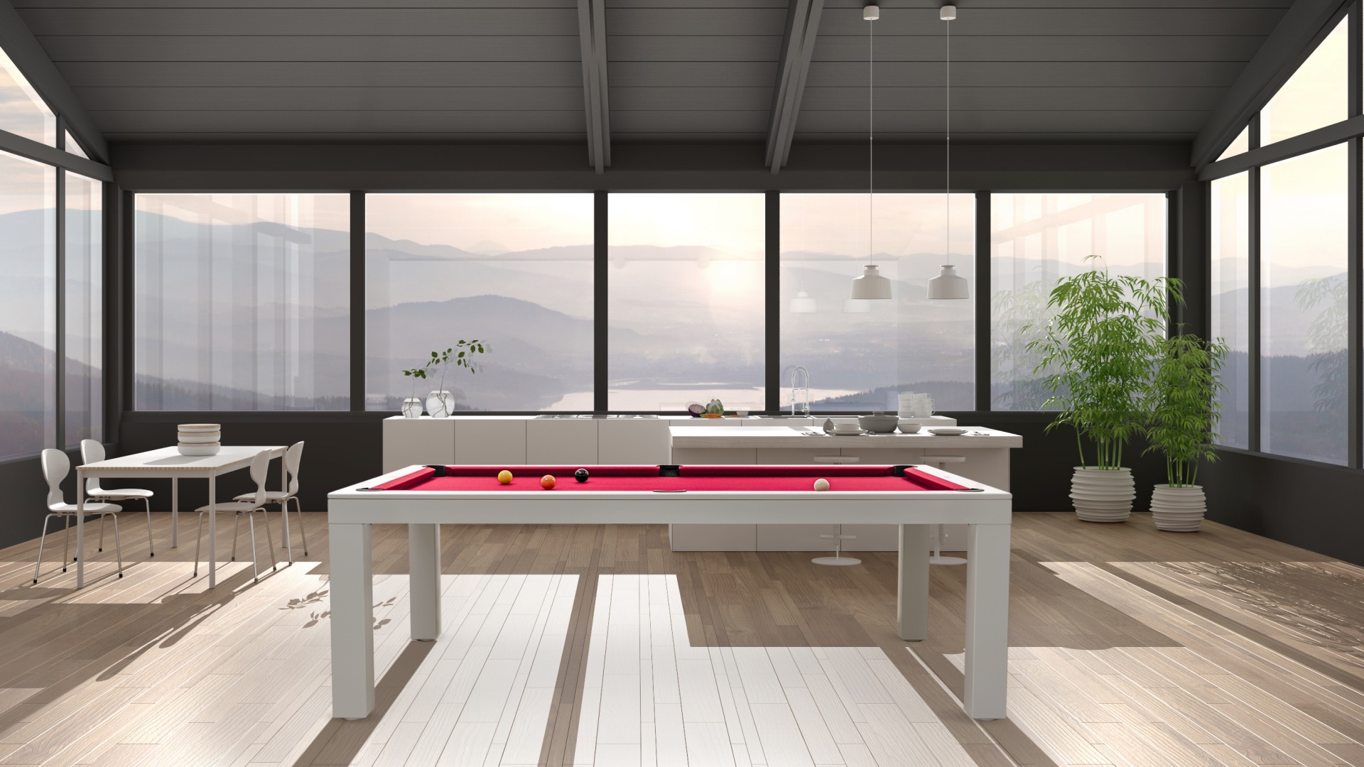 Modern,Minimalist,Kitchen,With,Island,And,Dining,Table,With,Chairs ...